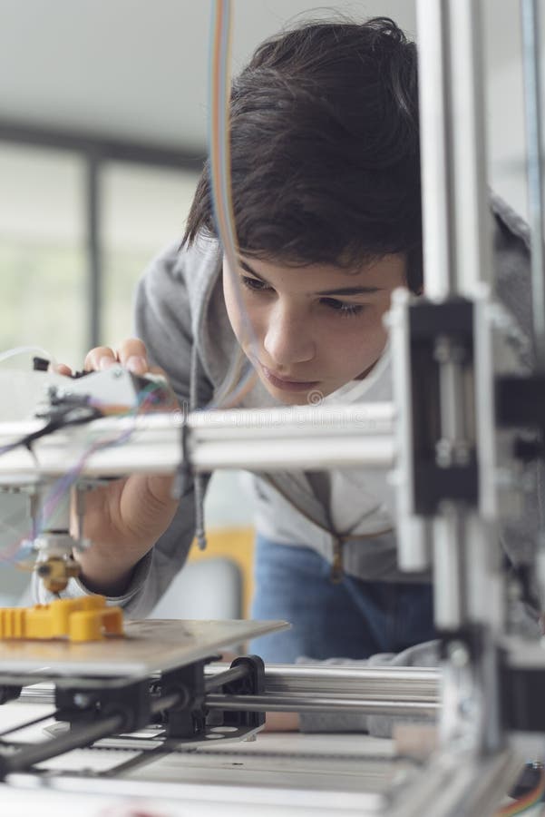 Young Student Using a 3D Printer Stock Image - Image of education ...