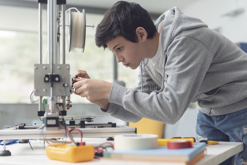 Young Student Using a 3D Printer Stock Photo - Image of innovation ...