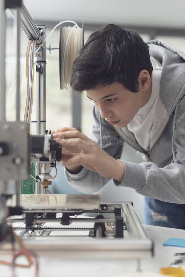Young Student Using a 3D Printer Stock Photo - Image of learning ...