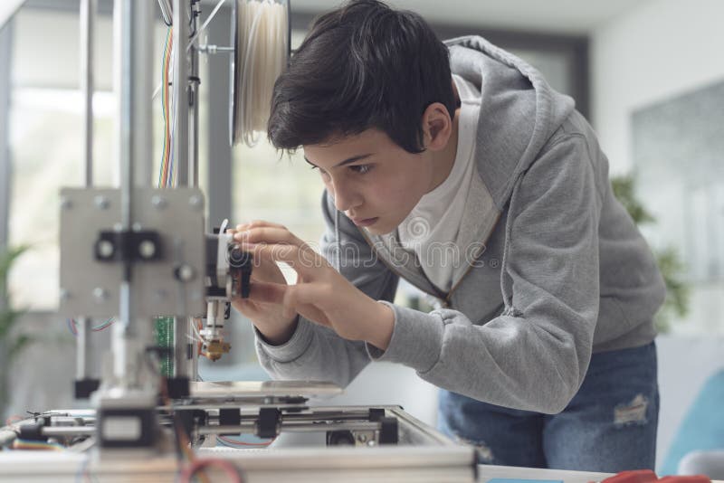 Young Student Using a 3D Printer Stock Image - Image of fixing ...
