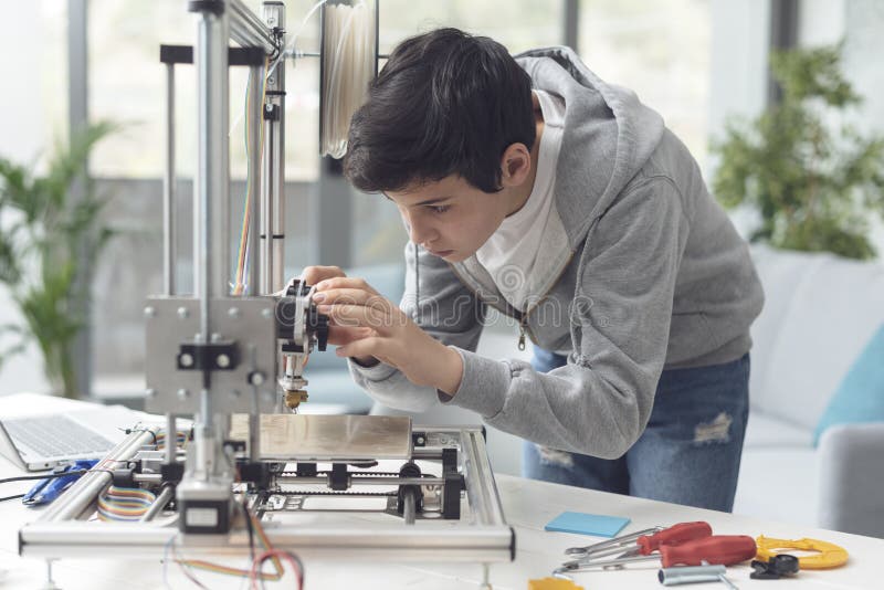 Young Student Using a 3D Printer Stock Photo - Image of research ...