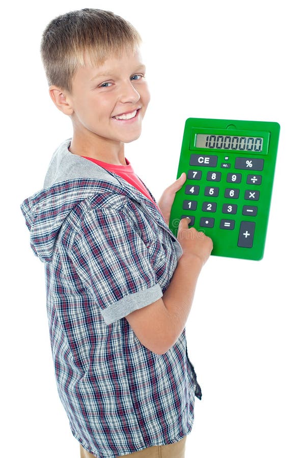 Young Student Using a Large Green Calculator Stock Photo - Image of ...
