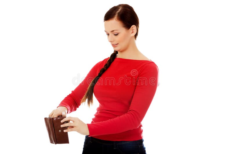 Young Student Woman Holding Empty Wallet Stock Photo - Image of finance ...
