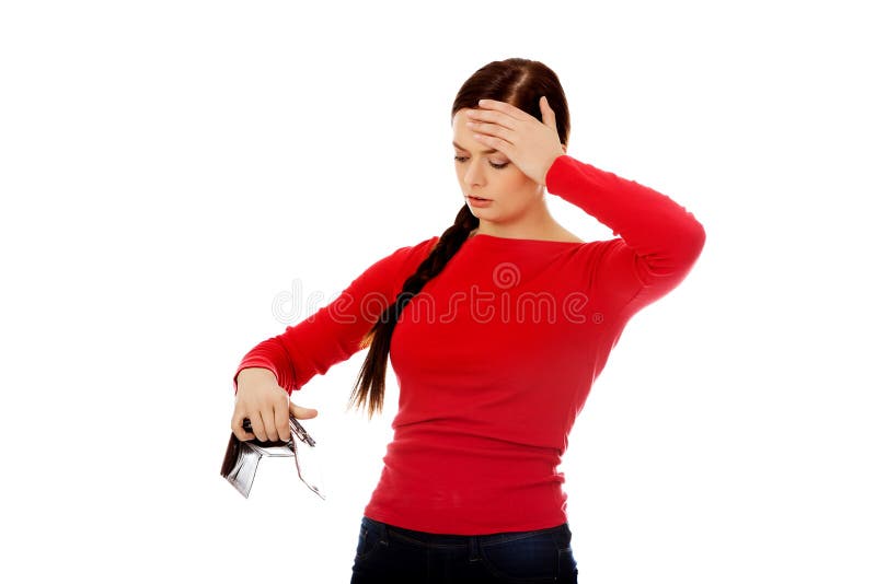 Young Student Woman Holding Empty Wallet Stock Photo - Image of ...