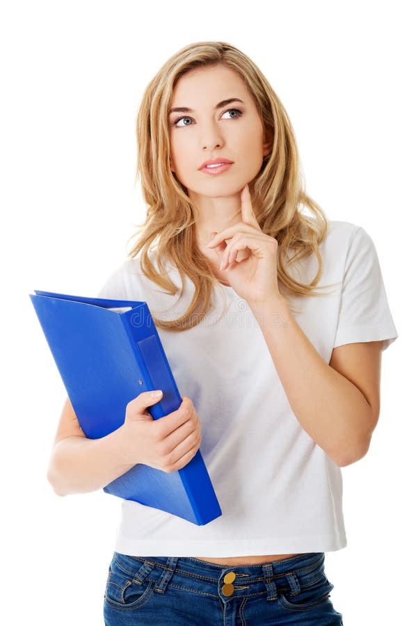 Young Student Woman Thinking Stock Image - Image of expression ...