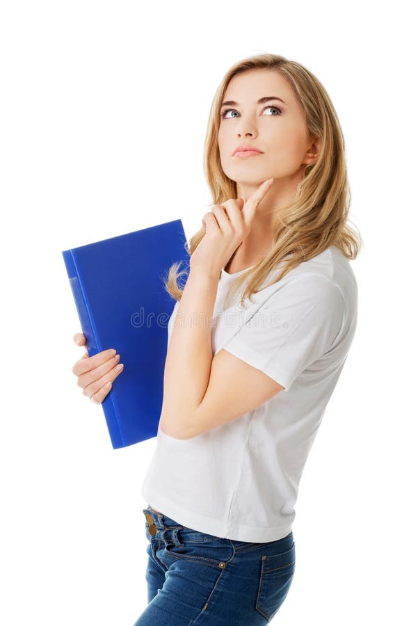 Young Student Woman Thinking Stock Image - Image of girl, notebook ...