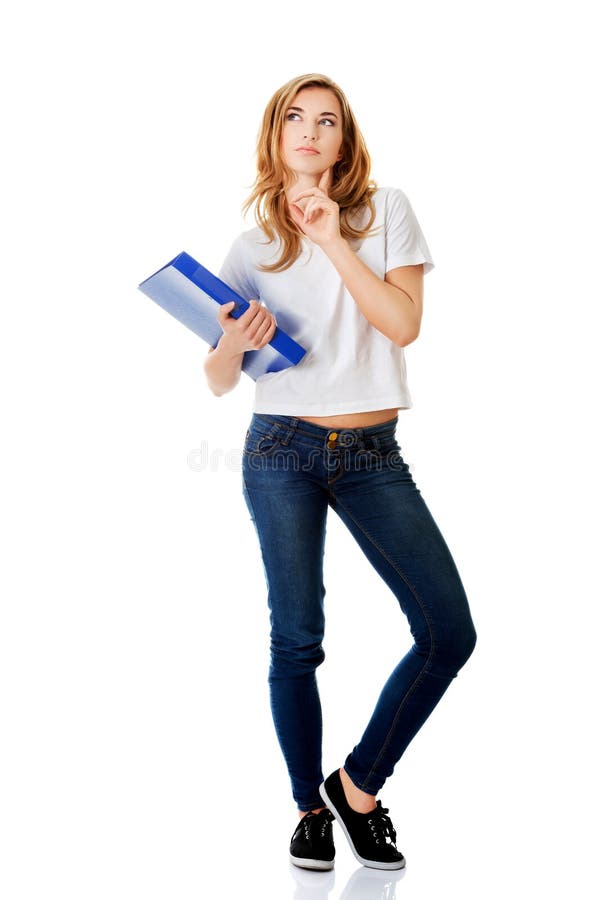 Young Student Woman Thinking Stock Image - Image of doubts, expression ...