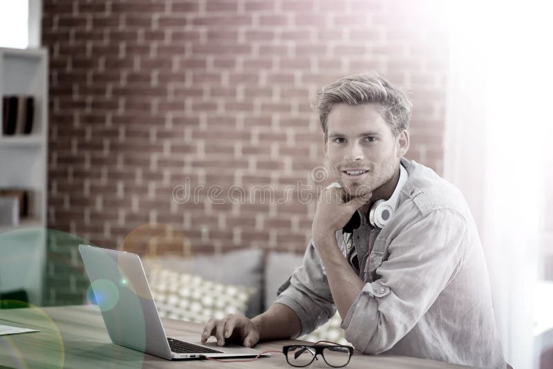 Young Student Working on Internet Stock Image - Image of home, wireless ...