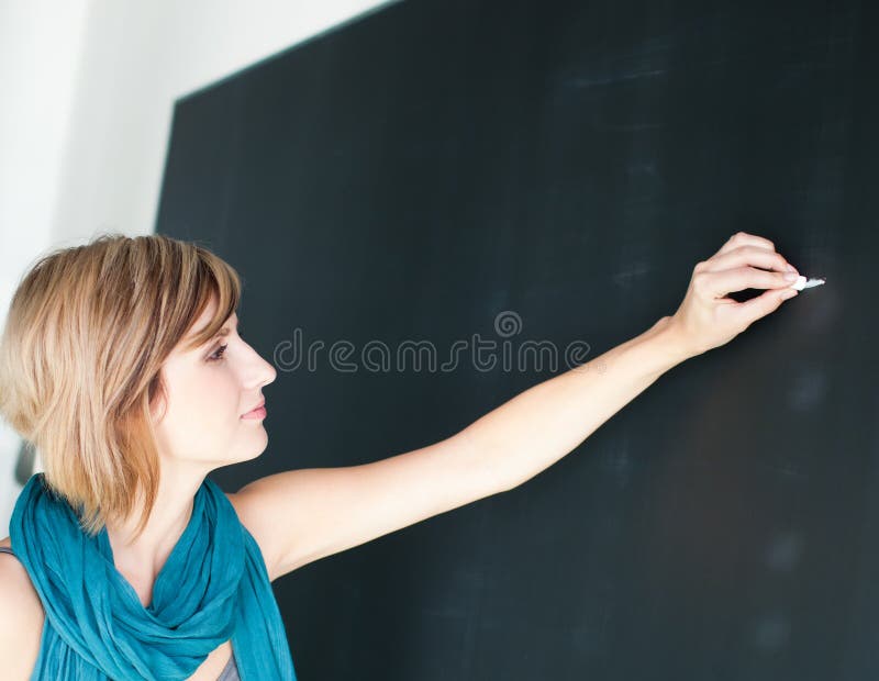 Young Student Writing on the Blackboard Stock Photo - Image of girl ...