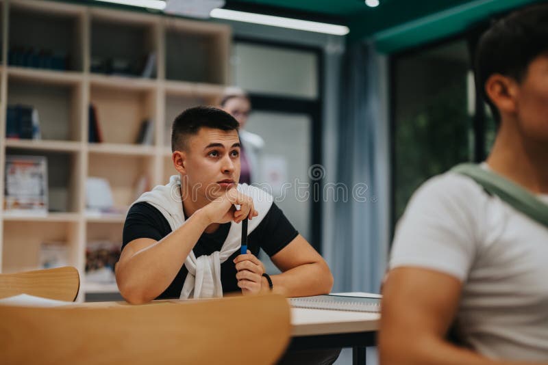 Young Students Attentively Participating Classroom Setting Stock Photos ...
