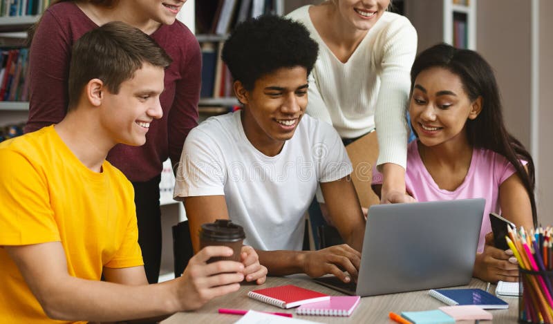 Young Students Checking on Test Results on Laptop Stock Image - Image ...