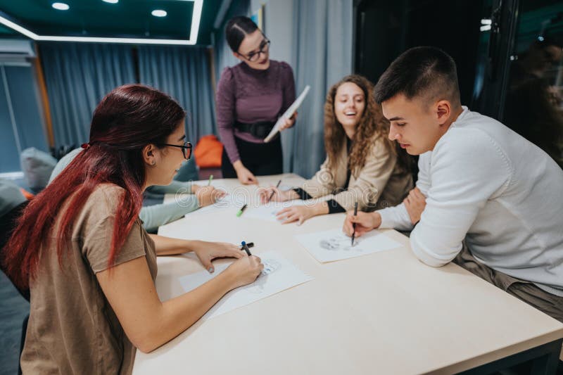 Young Students Collaborating on a Group Project in a Modern Classroom ...