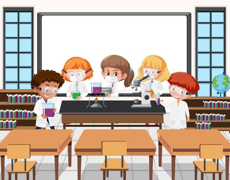 Young Students Doing Science Experiment in the Classroom Scene Stock ...