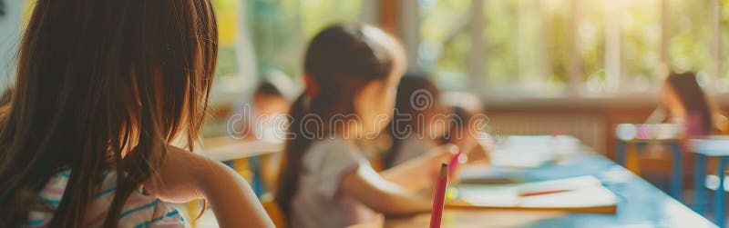 Young Students Engaged in Learning Activities in a Sunlit Classroom ...