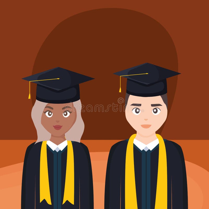 Young Students Graduated Diversity Couple Stock Vector - Illustration ...