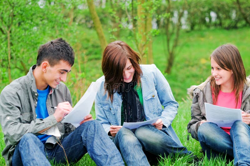 Young Students Learning Outdoor Stock Image - Image of highschool ...