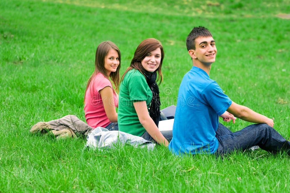 Young Students Learning Outdoor Stock Image - Image of learn, female ...