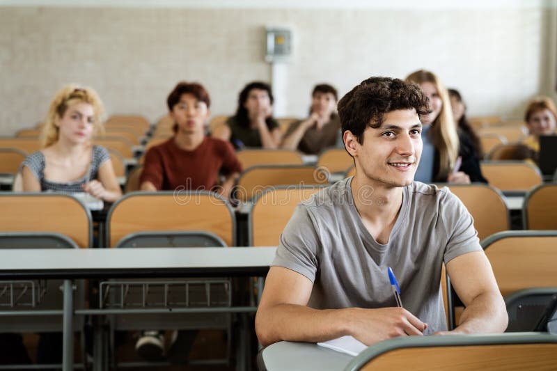 Young Students Listening Lesson Inside University Classroom Stock Image ...