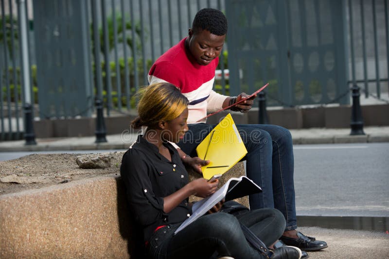 Young Students with Mobile Phone, Smiling Stock Image - Image of ...