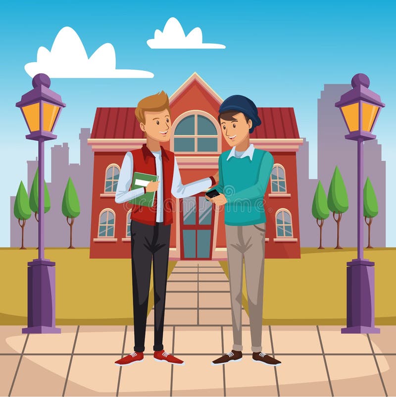 Young Students Outside of High School Stock Vector - Illustration of ...