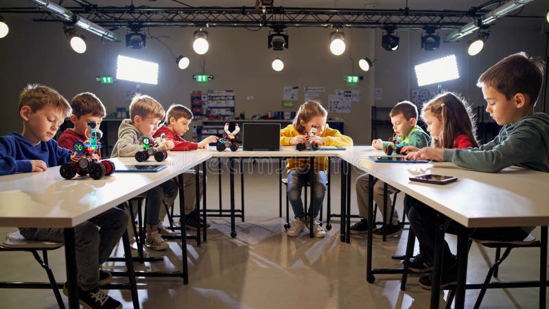 Young Students Programming Robots in Modern Classroom Stock Video ...