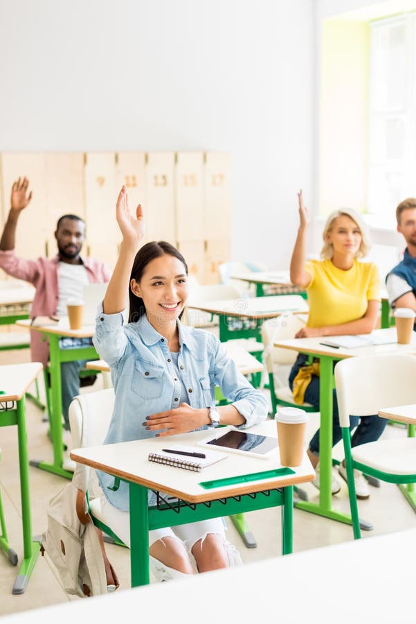 Students Raising Hands in Class Stock Image - Image of japanese ...