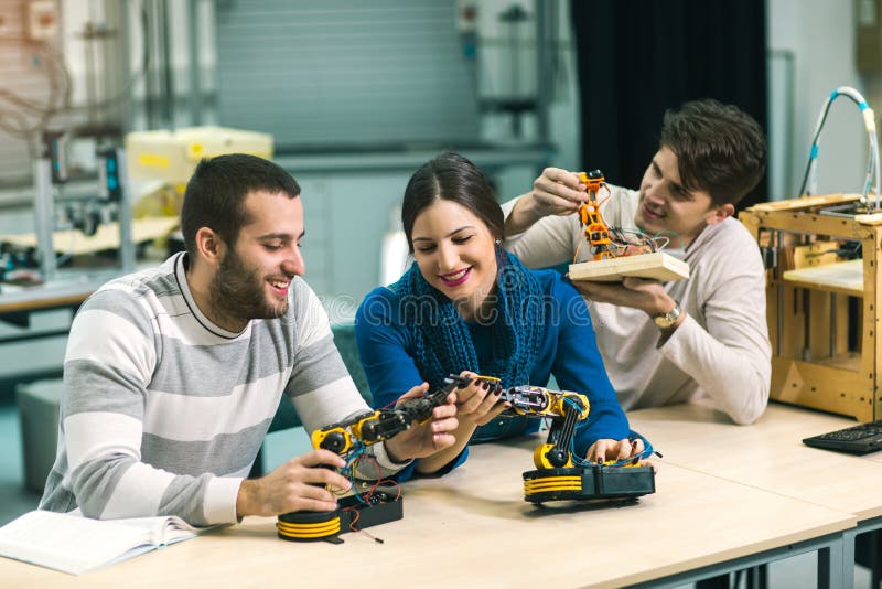 Young Students of Robotics Preparing Robot Stock Image - Image of ...