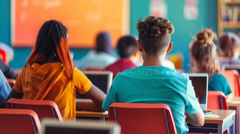 Group of Students Sitting at Desks in a Classroom Stock Photo - Image ...