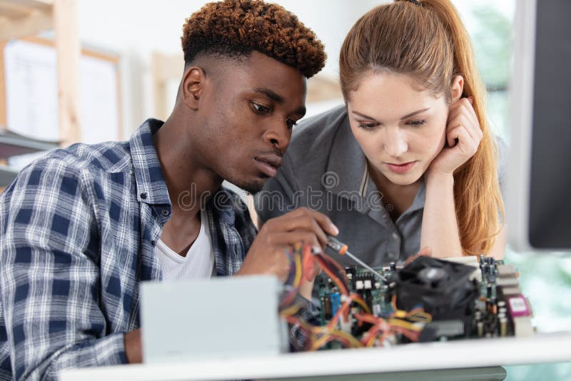 Young Students Testing Project in Workshop Stock Image - Image of woman ...