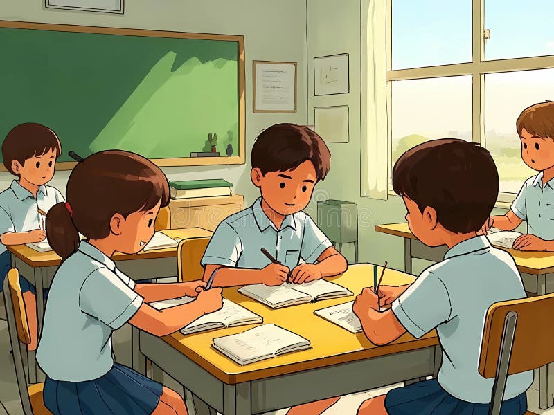 Students Studying Together in a Classroom Setting Stock Illustration ...
