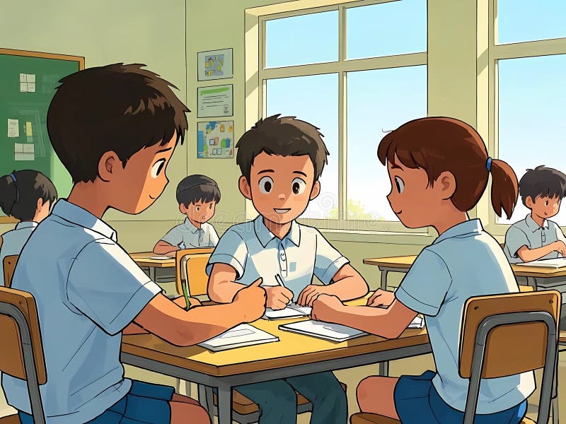 Students Studying Together in a Classroom Setting Stock Illustration ...