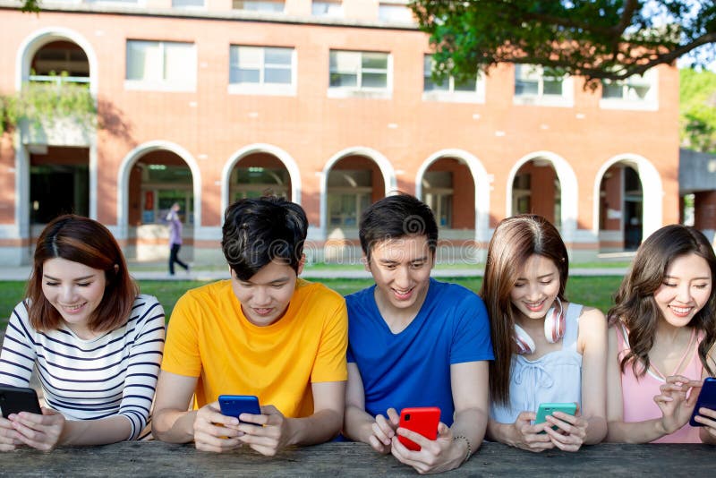 Young Students Use Smartphone Stock Image - Image of message, media ...