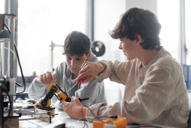 Young Students Using a 3D Printer in the Lab Stock Image - Image of ...