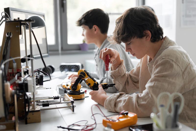 Young Students Using a 3D Printer in the Lab Stock Image - Image of ...