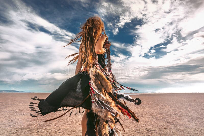 Young Hippie Style Woman on the Beach at Sunset Stock Image - Image of ...