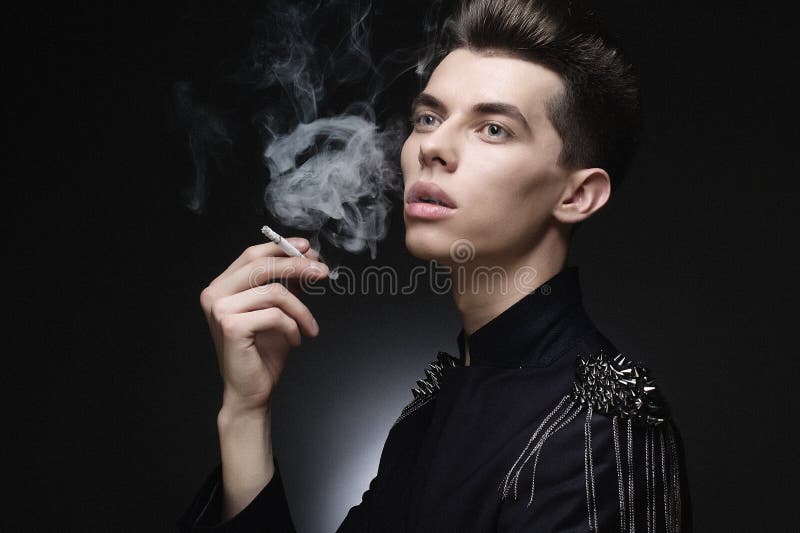 Young Stylish Man Smoking a Cigarette Stock Image - Image of cigar ...