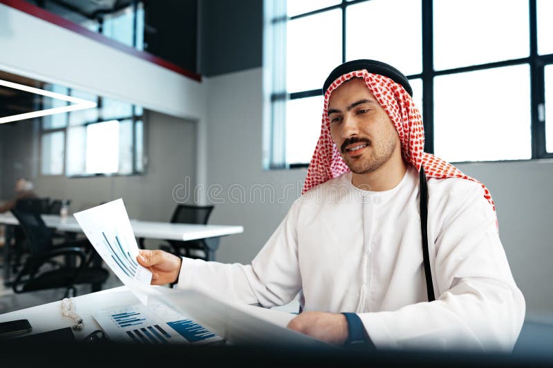 Young Successful Arab Businessman Working in the Office Stock Photo ...