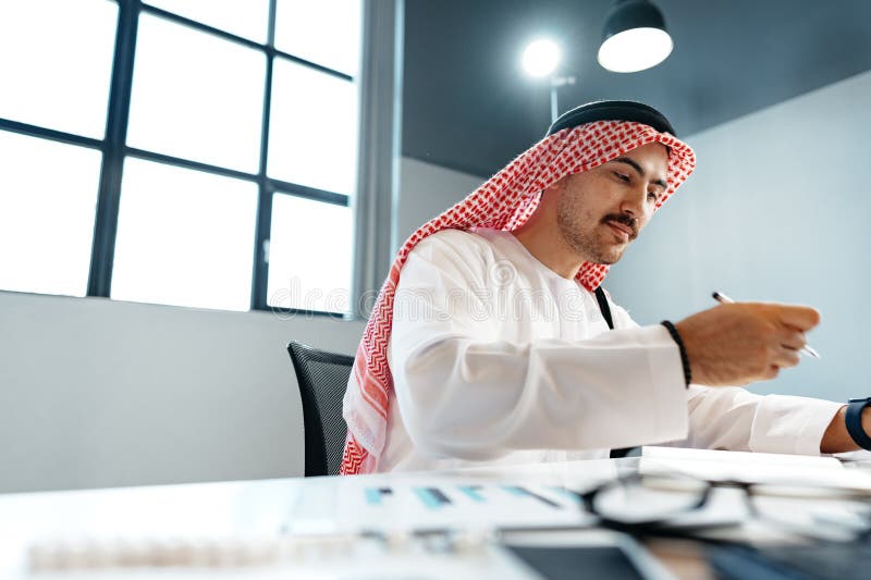 Young Successful Arab Businessman Working in the Office Stock Image ...