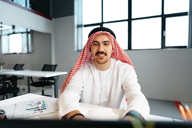 Young Successful Arab Businessman Working in the Office Stock Photo ...