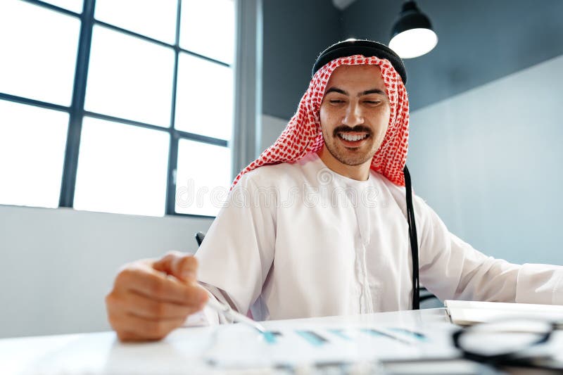 Young Successful Arab Businessman Working in the Office Stock Image ...