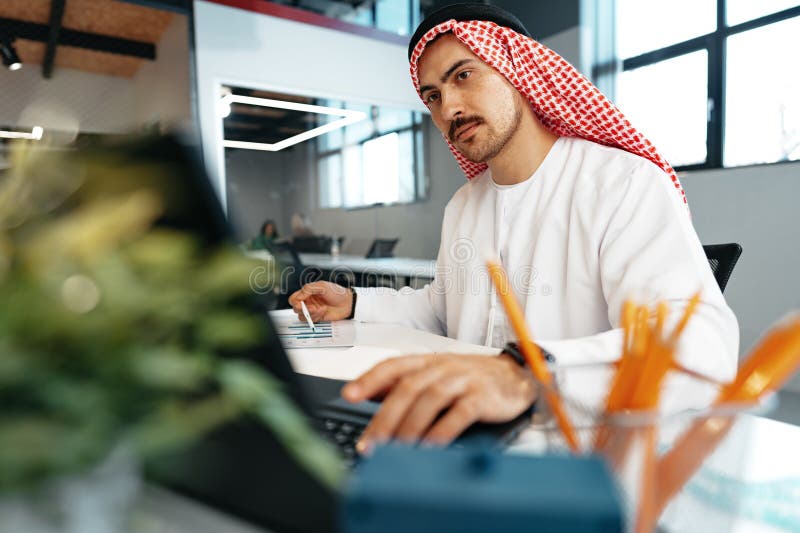 Young Successful Arab Businessman Working in the Office Stock Image ...