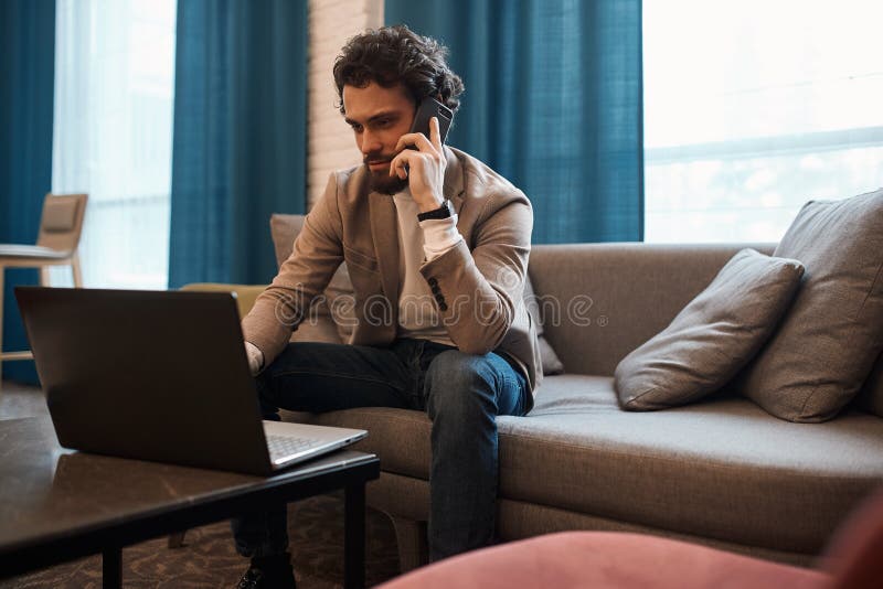 Young Successful Businessman Working from Home Stock Image - Image of ...