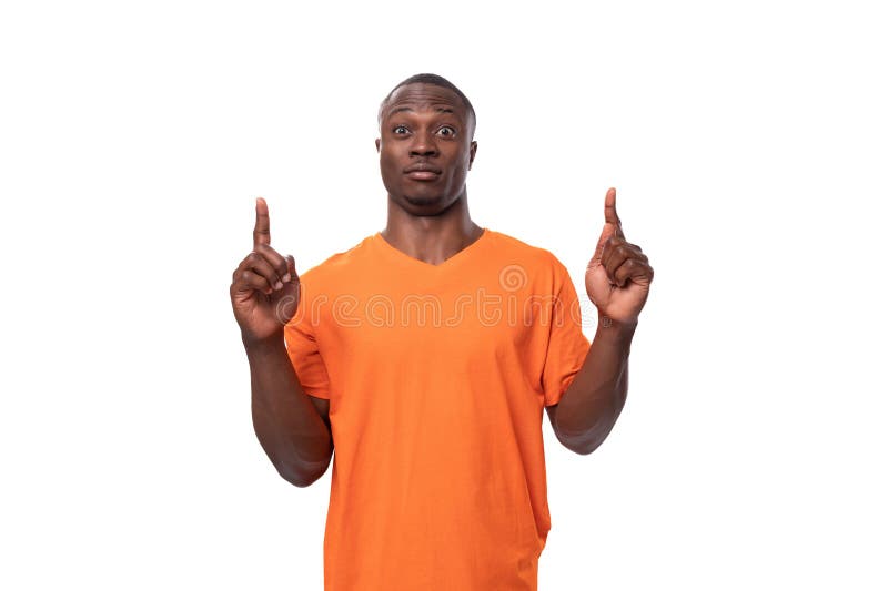 Young Successful Charismatic American Man Dressed in Basic Orange T ...