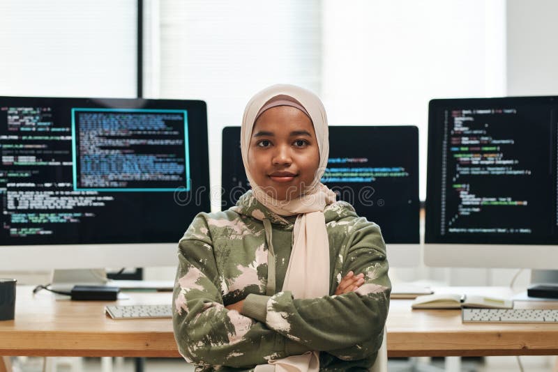 Young Successful it Engineer in Hijab Looking at Camera Against ...