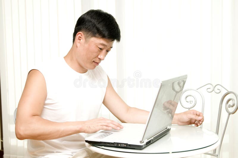 The Young Successful Man with the Computer. Stock Photo - Image of ...