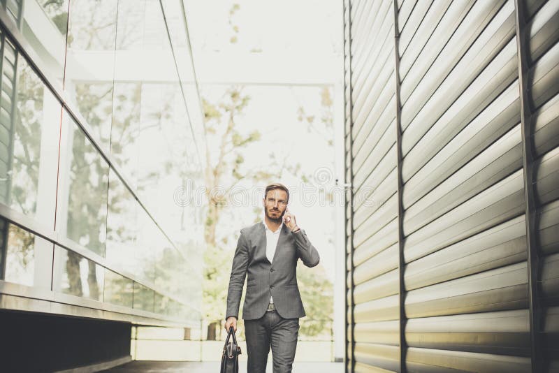 Young Successful Men Entrepreneur Using Mobile Phone Outdoor Stock ...