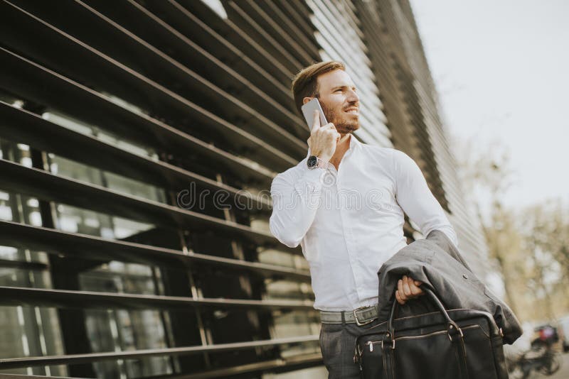 Young Successful Men Entrepreneur Using Mobile Phone Outdoor Stock ...