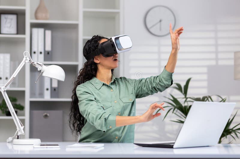 Young Successful Woman Inside the Office Using Vr Glasses, Virtual ...