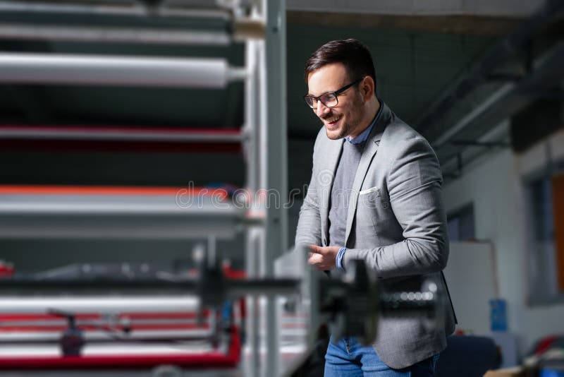 Supervisor Engineer Repair Modern Industrial Machine. Stock Photo ...