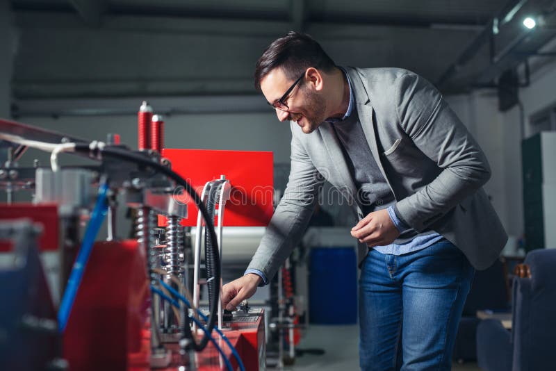 Supervisor Engineer Repair Modern Industrial Machine. Stock Image ...